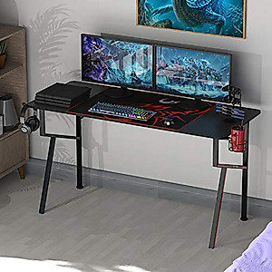 It's_Organized Gaming Desk 55 inch PC Computer Desk, K-Frame Home Office Desk Professional Gamer Workstation with Cup Holder Headphone Hook Gaming Handle Rack Free Mousepad, Black
