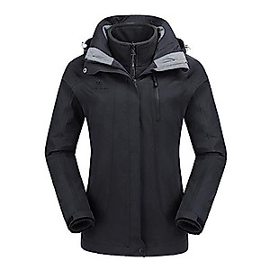 CAMEL CROWN Women's Waterproof Ski Jacket Winter Coat Windbreaker Fleece Inner Detachable Hood Snow Hiking Outdoor