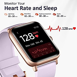 Hamile Smart Watch for Android Phones and iPhone Compatible, Smart Watches for Women Men 5ATM Waterproof Fitness Tracker with Heart Rate Sleep Monitor Step Counter Pedometer Stress Level, Lavender