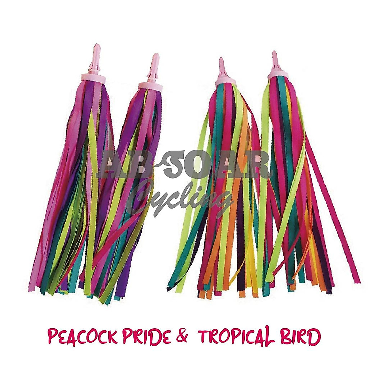 ABSOAR Cycling Colorful Bike Streamer Girls Boys Kids Bicycle Tassel Ribbon Handlebar Scooter Streamers 2 Pairs (Tropical Bird & Peacock Pride)