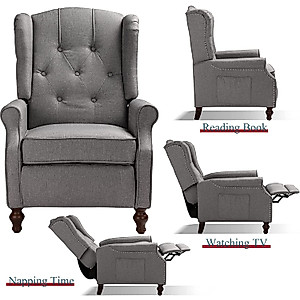 OQQOEE Wingback Recliner Chair Fabric Push Back Accent Chairs Diamond Tufted Reclining Armchair with Adjustable Backrest and Thicken Padded Cushions for Living Room, Bedroom (Fabric, Dark Grey)