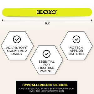 KID !N CAR - Baby in Car Reminder for Infant Car Safety, Tech Free, Neon Slap Band Reminds Parents of Child in Car
