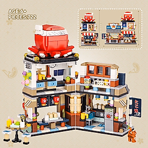 Japanese Street View Takoyaki Shop Mini Building Blocks, MOC Creative Japanese Toys for Girls 6-12 Years Old, 722 Pcs Simulation Architecture Construction Toy, Gift Idea for Kids Adults