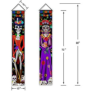 Day of The Dead Decorations Dia De Los Muertos Decor Mexican Fiesta Sugar Skull Flowers Deocrations Hanging Wall Door Banner for Indoor Outdoor
