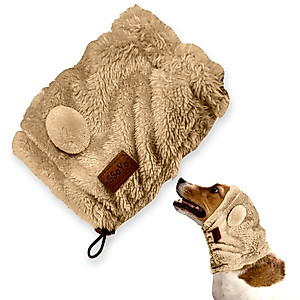 SSaYo Adjustable Dog Noise Cancelling Ear Muffs Noise Protection - No Flap Ear Wraps for Dogs - Snoods Dog Headband Ear Covers for Anxiety Relief, Thunderstorms, Fireworks & Grooming (Brown, Large)