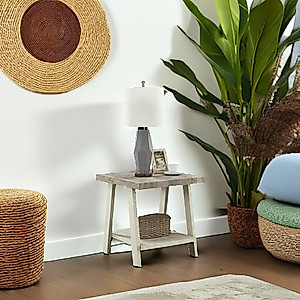 Roundhill Furniture Athens Contemporary Two-Tone Wood Shelf End Table, Weathered Gray and Beige