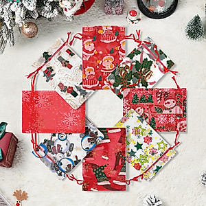 yeatem 24 Pieces Small Christmas Gift Bags, Christmas Gift Bags Bulk, Christmas Candy Bags,Drawstring Christmas Bags, Christmas Holiday New Year Party Favors, 8 Designs Organza Bags