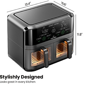 CHEFMAN 6 Quart Dual Basket Air Fryer Oven with Easy View Windows, Sync Finish, Hi-Fry, Auto Shutoff, 2 Independent 3Qt Nonstick Dishwasher Safe Frying Baskets, Digital Double Air Fryer - Black