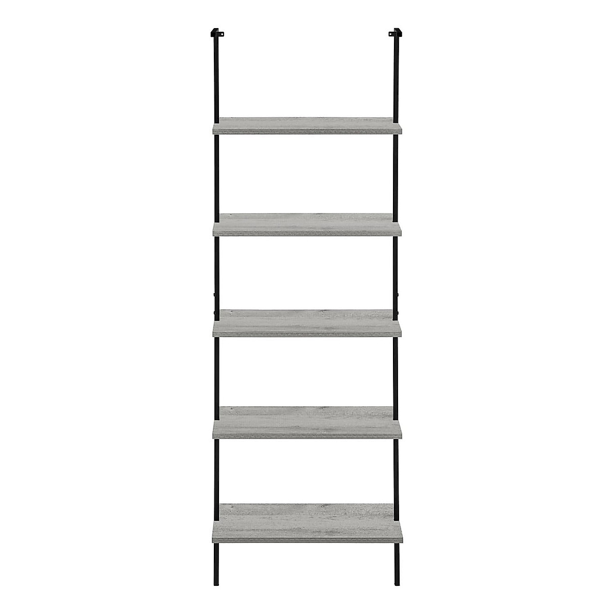 Monarch Specialties I 3681 Bookshelf, Bookcase, Etagere, Ladder, 5 Tier, 72" H, Office, Bedroom, Metal, Laminate, Grey, Black, Contemporary, Modern