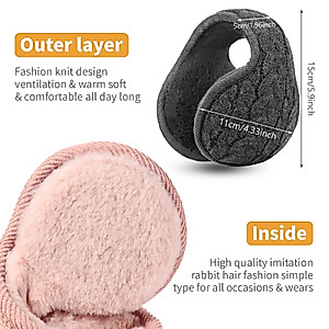 Syhood 2 Pieces Foldable Ear Warmers Adjustable Knitted Earmuffs with Fuzzy Fleece Lining Unisex Furry Winter Earmuffs (Pink and Grey)