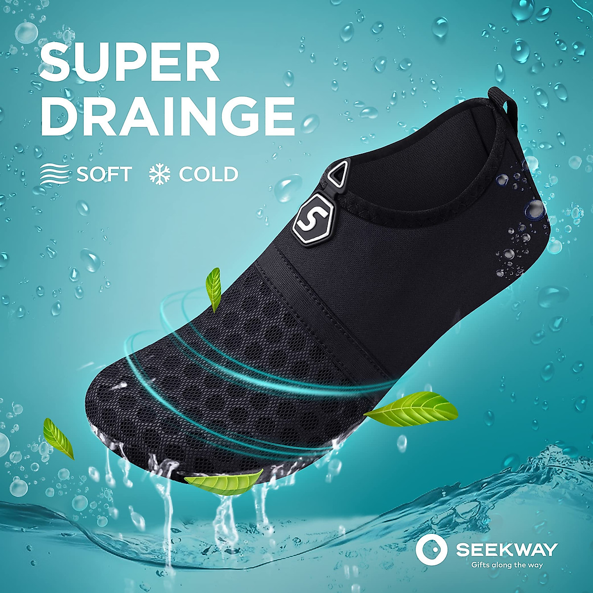 SEEKWAY Water Shoes Quick-Dry Aqua Socks Barefoot Slip-on for Beach Pool Swim River Yoga Lake Surf Women Men Black SK001 (Black 40-41)