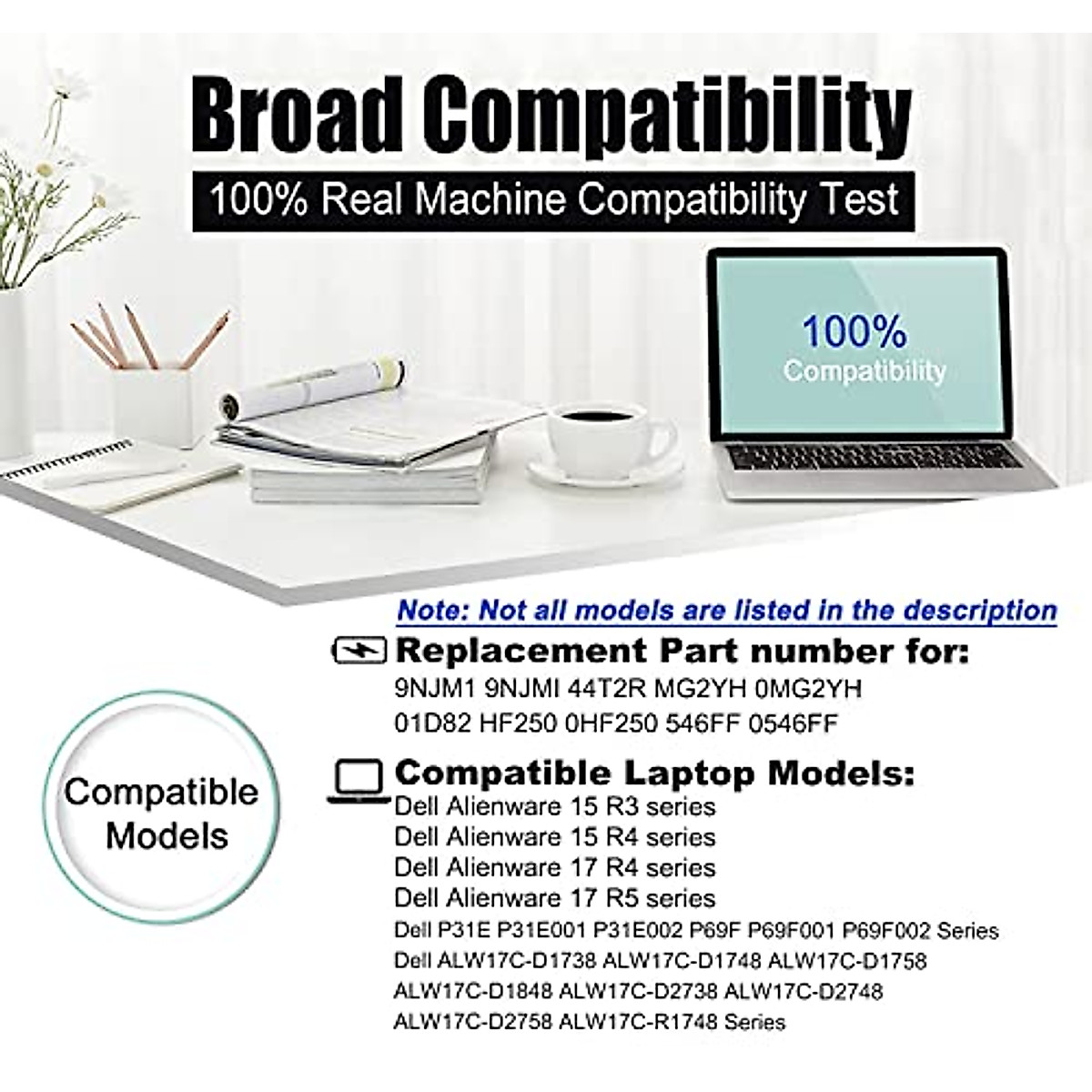 BOWEIRUI 99Wh 9NJM1 44T2R MG2YH Laptop Battery Replacement for Dell Alienware 17 R4 R5 15 R3 R4 P31E P69F P31E001 P31E002 P69F001 P69F002 HF25D 01D82 546FF 0546FF HF250 0HF250 0MG2YH 6-Cell 11.4V