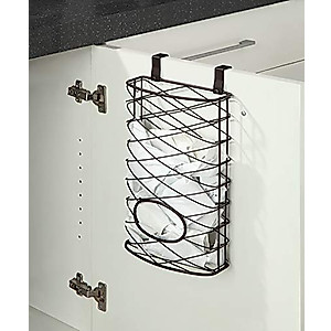 SunnyPoint Over Cabinet Kitchen Storage Organizer Holder or Basket - Hang Over Cabinet Doors in Kitchen/Pantry - Holds up to 50 Plastic Shopping Bags (BROWN)