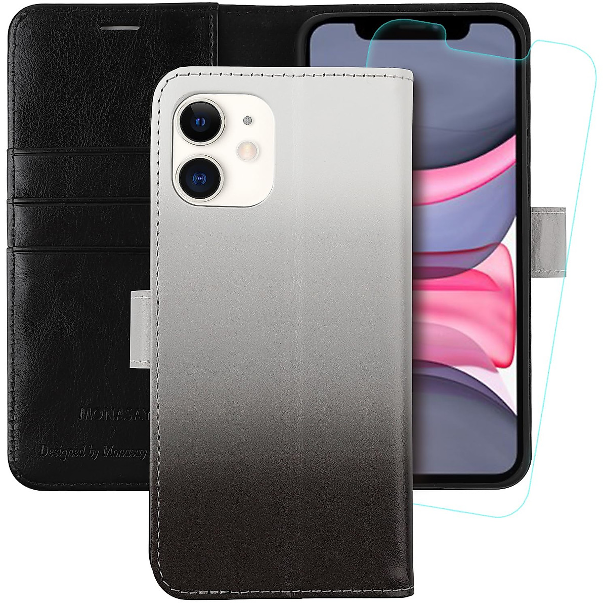 MONASAY Wallet Case Compatible for iPhone 11, 6.1-inch, [Glass Screen Protector Included] [RFID Blocking] Flip Folio Leather Cell Phone Cover with Credit Card Holder, Dreamlikes