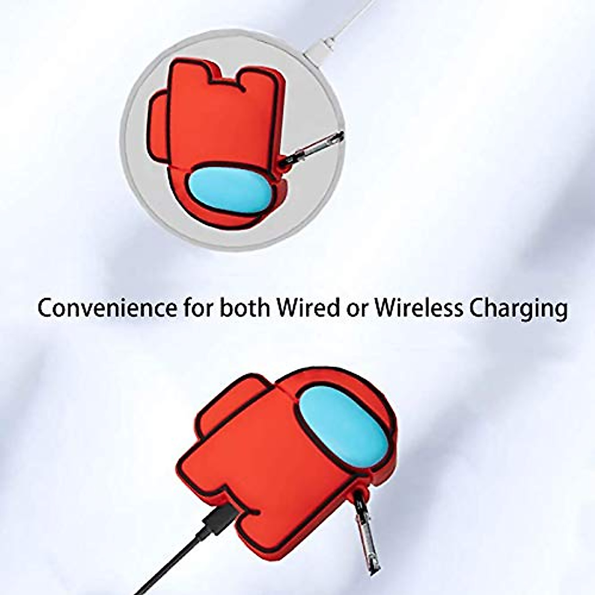 Cartoon Airpod Case, Cute Airpods 2 & 1 Case Cover with Long Lanyard Keychain, Soft Silicone Protective Accessories Cases Kawaii Funny Cool for Women Girls Men Boy (A Red)