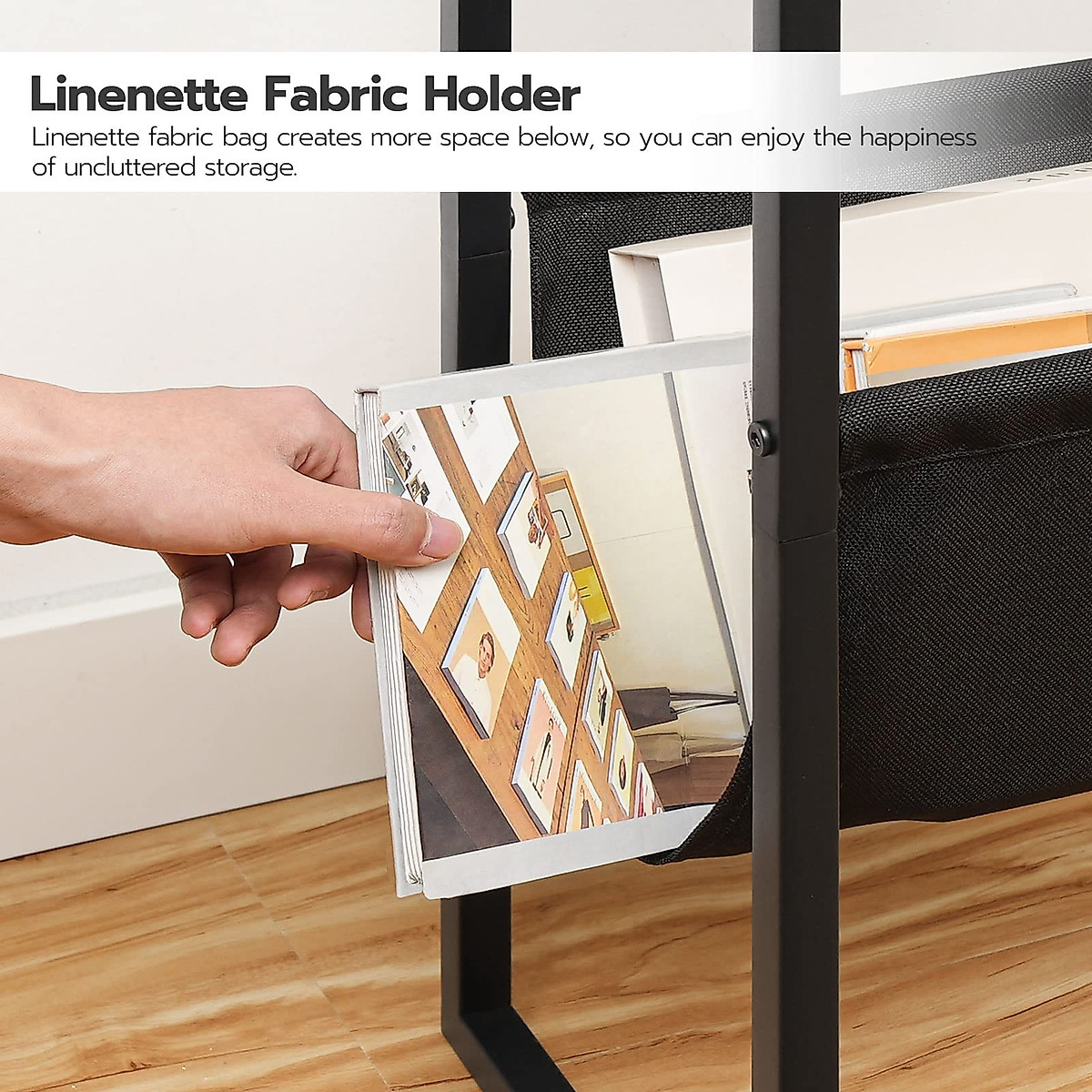 HOOBRO Narrow Side Table, Skinny End Table with Magazine Holder, Thin Bedside Table for Small Spaces Living Room, Small Nightstands Bedroom, Tempered Glass Side Table,Black BK66BZ01