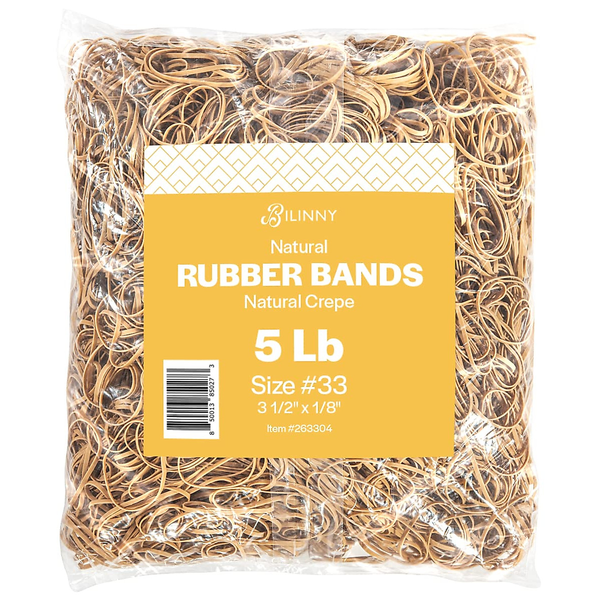 BILINNY Rubber Bands Size 33 - 5 lb. Bulk Pack Made in USA - Tan Color - 3.5 X 1/8 inches RubberBands