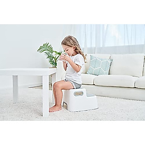 UNCLE WU Kid-Friendly Step Stool - Lightweight and Easy to Clean - Bathroom Safety Sturdy Bottom as Toilet Stool/Dual Height & Wide Two Step Stool for Toddler/Adult (Gray White) 2 Pack