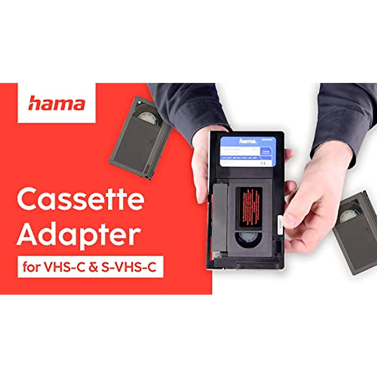 Hama VHS Cassette Adapter for VHS-C Video Cassettes (Automatic, Battery Operated), Black