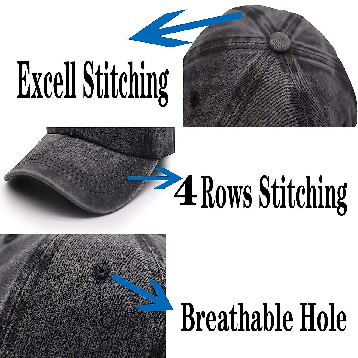 KKMKSHHG Women's Baseball Cap, Embroidered Adjustable Vintage Distressed Cotton Dad Hat Black