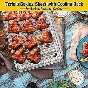 Baking Sheet with Cooling Rack Set(2 Pans+2 Racks) 17'', Terlulu Stainless Steel Baking Pan with Wire Rack, Heavy Duty Half Sheet Pan&Bacon Rack for Oven Cooking, Cookie Sheet, 17.1 x 12.2 x 1.1 Inch