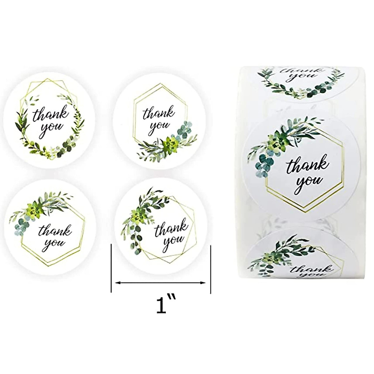 1.5In Greenery Frames Thank You Stickers / 4 Alternating Designs / 500 Boho Thank You Stickers