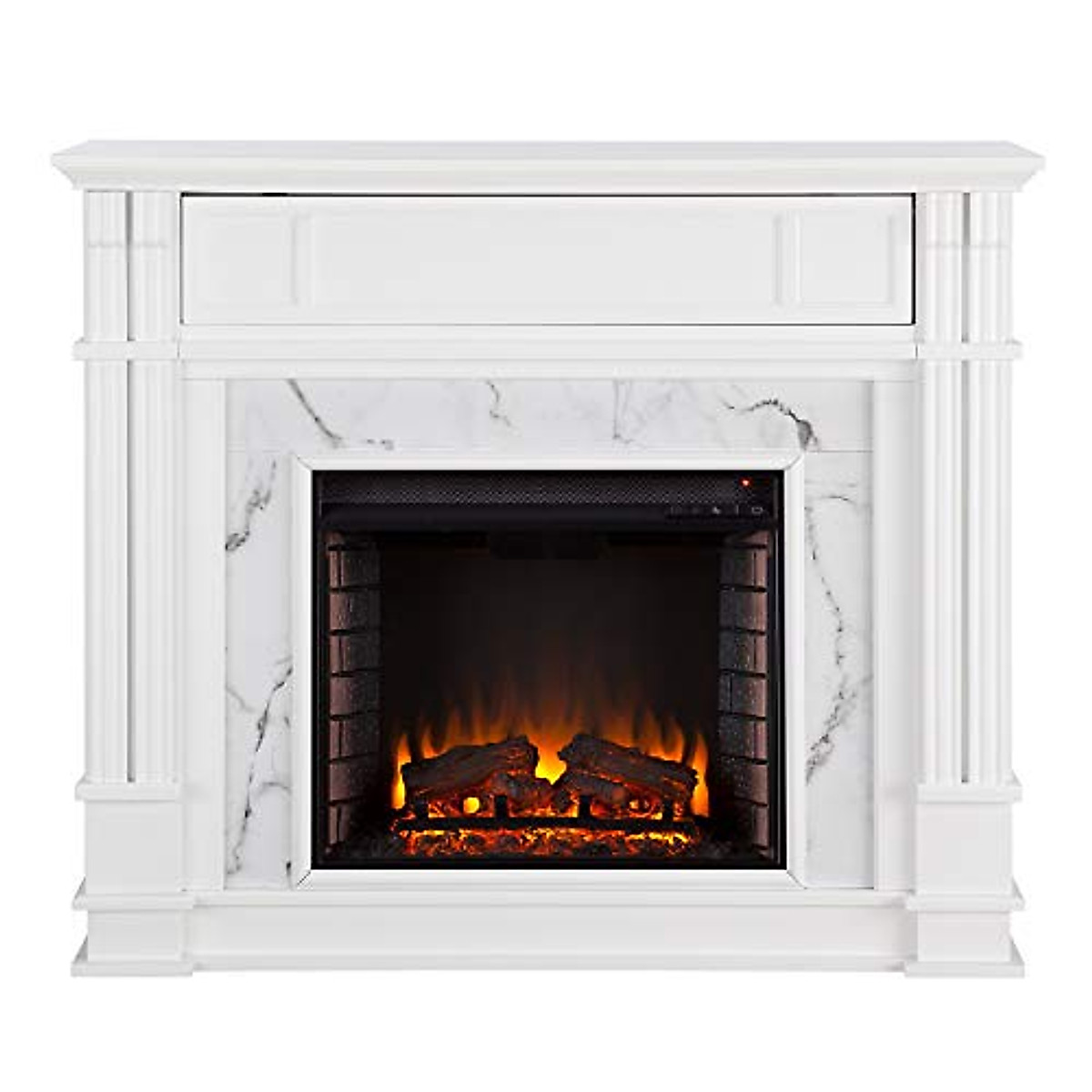 SEI FURNITURE Highgate Faux Cararra Marble Electric Media fireplace, White.