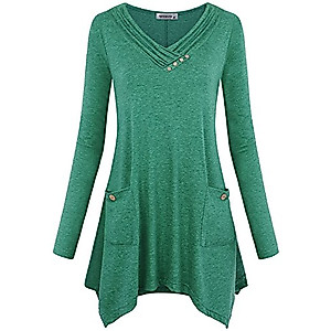 MOQIVGI Tunic Tops for Leggings for Women Cowl Neck Long Sleeve Fall Shirts Modest Career Office Wear Cozy Modern Fit Sharkbite Hem A-line Pullover Sweatshirt with Pockets Green XX-Large