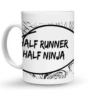 Makoroni - HALF RUNNER HALF NINJA Runner Sport - 11 Oz. Unique Ceramic Coffee Cup, Coffee Mug