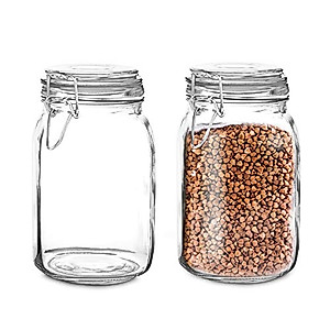 Set of 2 Large Glass Mason Jar with Lid (3 Liter) | Airtight Glass Storage Container for Food, Flour, Pasta, Coffee, Candy, Dog Treats, Snacks & More | Glass Organization Canisters 100 Ounces