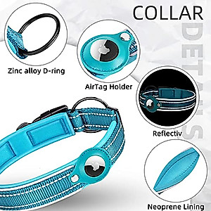 Reflective AirTag Dog Collar, FEEYAR Padded Apple Air Tag Dog Collar, Heavy Duty Dog Collar with AirTag Holder Case, Adjustable Air Tag Accessories Pet Collar for Small Medium Large Dogs