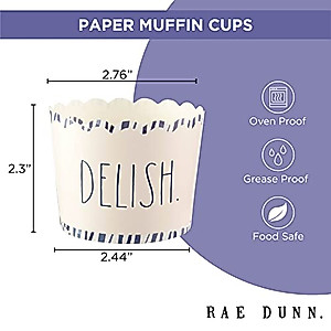 Rae Dunn Paper Cupcake Baking Cups - 60 Pack 6 Oz Greaseproof and Oven Proof Disposable Large Cupcake Liners and Muffin Cups - For Birthdays, Parties and Baby Showers (Cake/Cupcake/Delish)