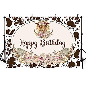 AIBIIN 7x5ft Highland Cows Birthday Backdrop for Boys Girls Cattle Birthday Photography Background Boho Floral Highland Farm Cow Party Decorations Banner Photo Studio Props