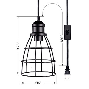 LIT-PaTH Plug in Pendant Lighting, Hanging Light Kits with ON/Off Switch, 15 Feet Cord, Bulbs Not Included, Black, 2-Pack