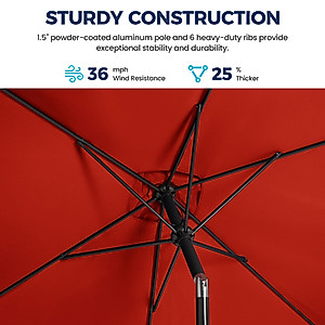 SUNVIVI OUTDOOR 6.5 x 10 Ft Rectangular Patio Umbrella Aluminum Pole, Outdoor Table Market Umbrella with Crank, 6 Steel Ribs, Polyester Canopy, Red