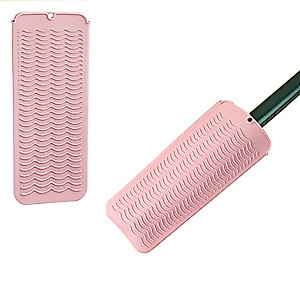 Heat Resistant Silicone Mat with Hanging Hole Style, Straightener Heat Resistant Travel Mat & Pouch for Curling Iron, Hair Straightener, Flat Iron and Other Hot Hair Styling Tools, 11X5 Inches, Pink