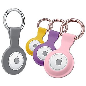 MITERV Silicone Case for AirTag Finder Anti-Scratch Waterproof Lightweight Durable Protective Cover with Keychain Compatible with New 2021 AirTags 4 Pack Grey/Pink/Purple/Yellow