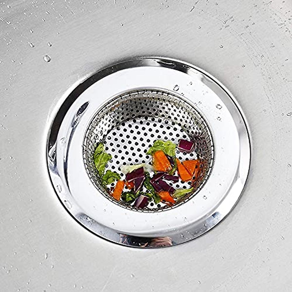 QYHOO 2 PCS Kitchen Sink Strainer Stainless Steel, 4.5 inch Diameter Anti-Clogging Drain Hair Catcher Mesh Catcher for Kitchen, Bathroom, Balcony, Floor Drain