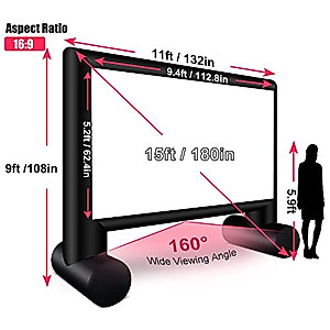 XHYCPY Inflatable Projector Screen 15ft Inflatable Movie Screen Outdoor with Air Blower and Storage Bag, Easy Set up, Front and Rear Projection for Outdoor Movie Night Backyard Pool Fun