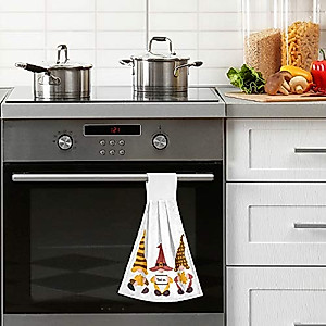 KOCOART Thanksgiving Day Gnomes Kitchen Hand Towels Thankful Hanging Tie Towel with Loop 2PCS, Soft Super Absorbent Fingertip Towel for Bathroom Washroom Guestroom Hotel 12x17 in