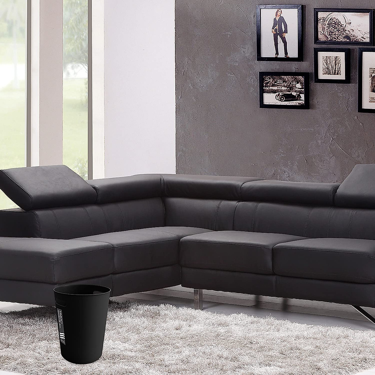 HMQCI Small Trash Can Round Plastic Wastebasket, Garbage Container Bin, 7.7"x10.2" (Black, 1.5 Gallons)