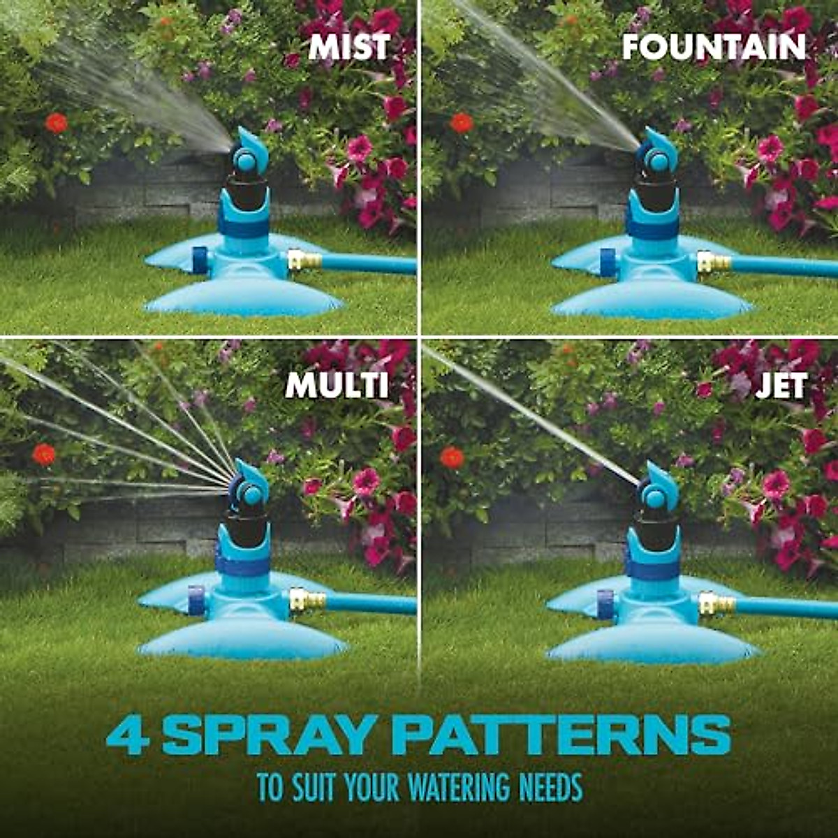 Aqua Joe AJ-MSSBM 4-Pattern Gear Drive Sprinkler w/Lie-Flat Metal Base for Any Landscape