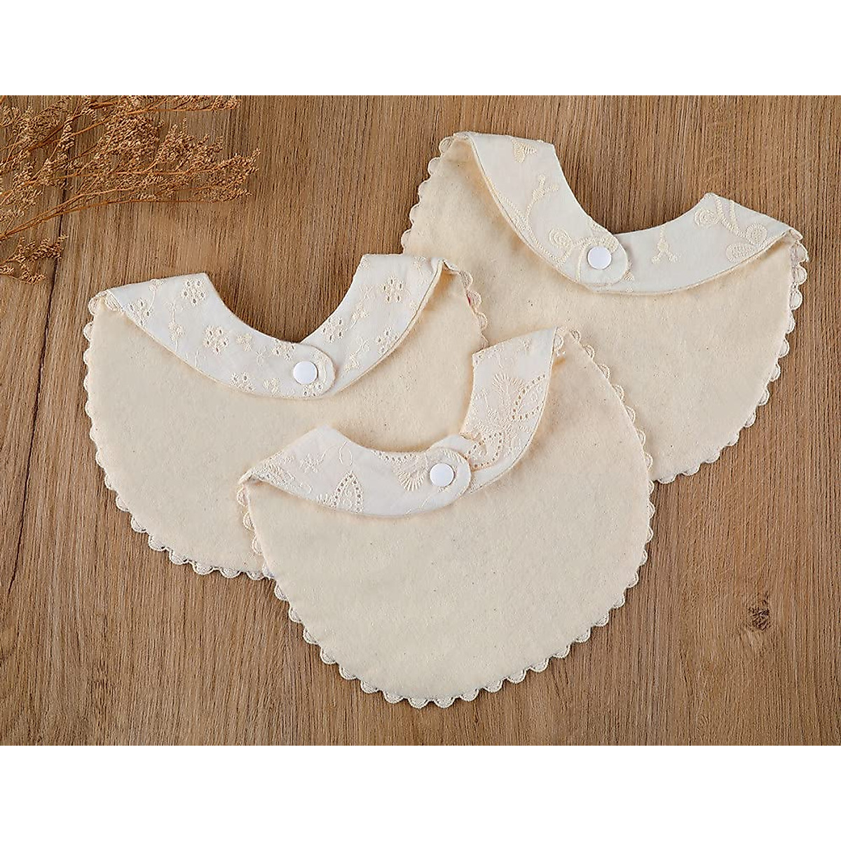 GZMM Baby Bib For Girls,Reversible Waterproof Handmade Natural Cotton Baby Drool Bib 0-12 months 2 Pack (off-white color A, 0-12 months)