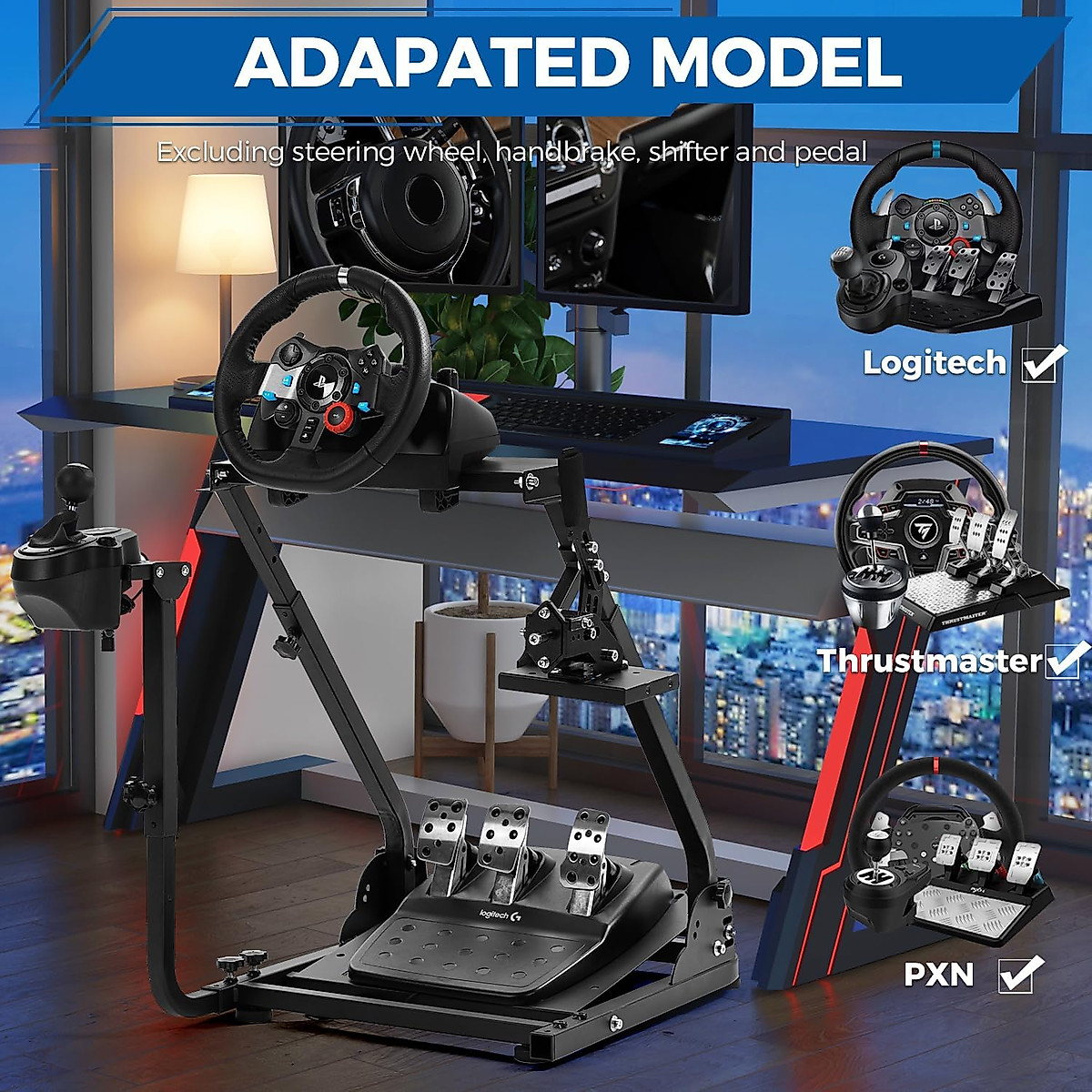 Hottoby Racing Steering Wheel Stand Foldable & Dual Shift Levers Fit for Logitech/Thrustmaster G25 G27 G29 G920 G923 T150 T248 T300 Multi-level Easy Storage & Install Cockpit,No Wheel & Pedals