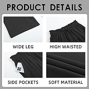 BCOFUI Womens Linen Wide Leg Pants High Waisted Drawstring Baggy Loose Beach Trousers with Pocket