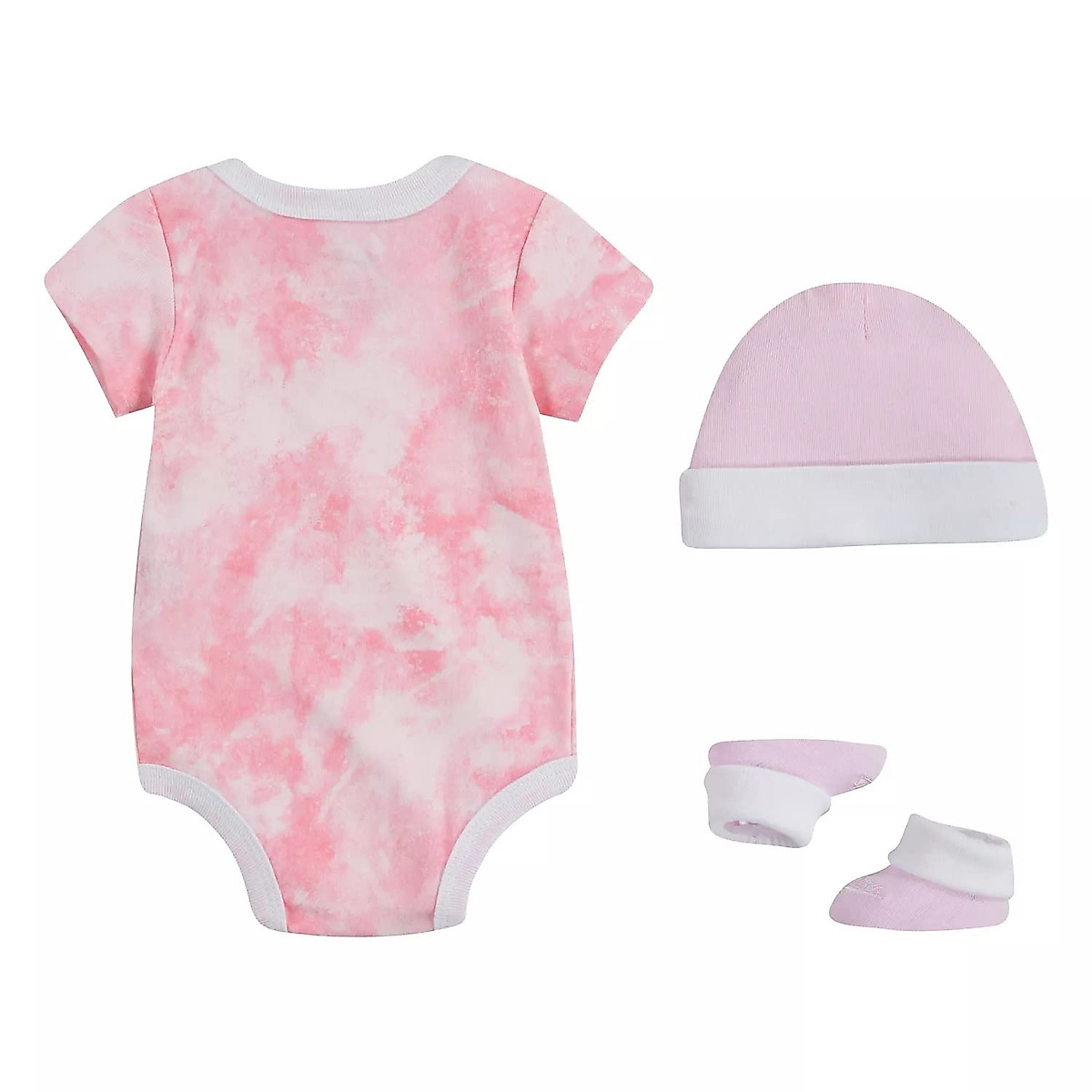 Nike Baby Girls Tie Dye Bodysuit, Bootie and Hat 3 Piece Set (Pink(NN0646-A9Y)/White, 0-6 Months)