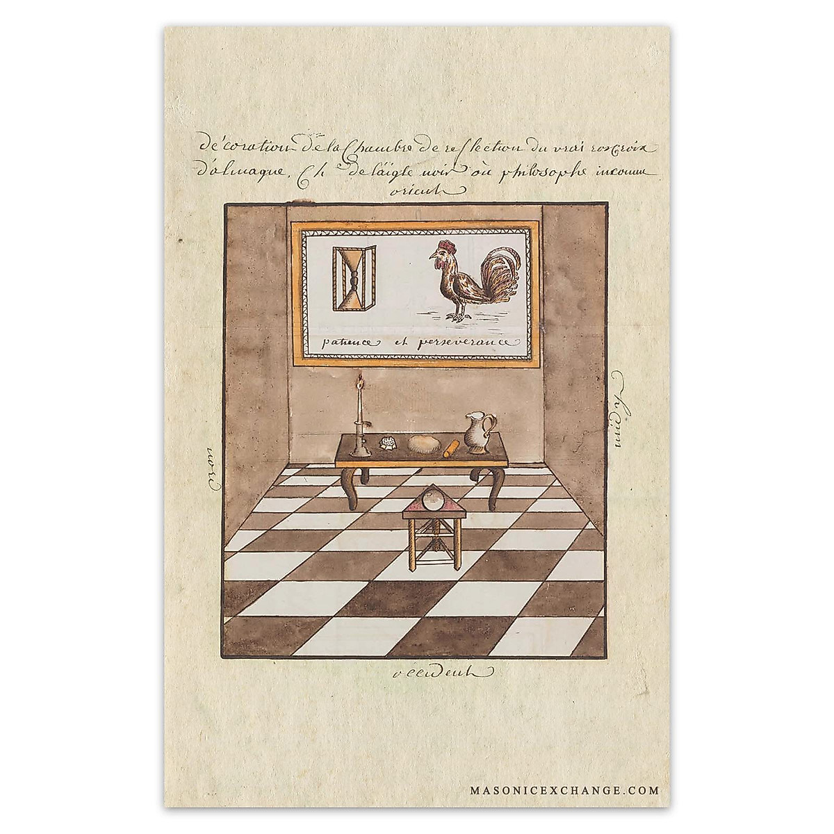 Masonic Poster Rite Scottish Memphis Misraim 57th Degree – Sublime Degree of Rose Croix of Germany or Knight of the Black Eagle – Chamber of Reflection (8"x10" Poster)