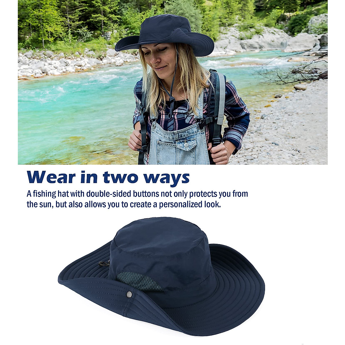 Wmcaps UPF 50+ Sun Protection Hat for Mens Womens, Wide Brim Waterproof Bucket Hat for Fishing, Hiking, Garden,Yard Outdoor work Light Grey