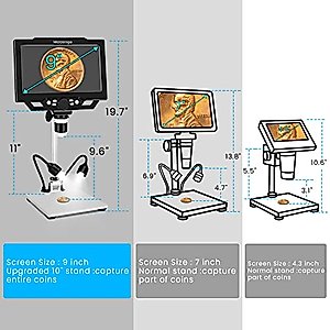 9 inch LCD Digital USB Microscope with 32G TF Card, Micsci 12MP Coin Microscope with Screen Handheld Video Camera, PC View,10" Stand,5000 mAh Rechargeable Battery,for Coins Soldering