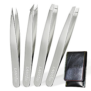 Lantosi Tweezers Set- Eyebrows Tweezers for Women and Men, Lash Tweezers, Professional Stainless Steel Tweezers for Grabbing Facial Hair, Ingrown Hair, Splinter Remover with Travel Case